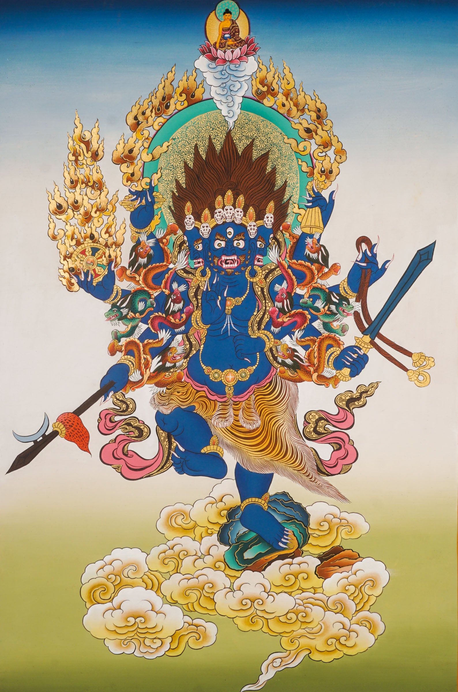 Akash Bhairav Thangka | Genuine Buddhist Thangka Art of the Sky God